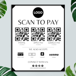 Editable Scan to Pay Sign, QR Code Sign, Printable Payment Sign, Small ...