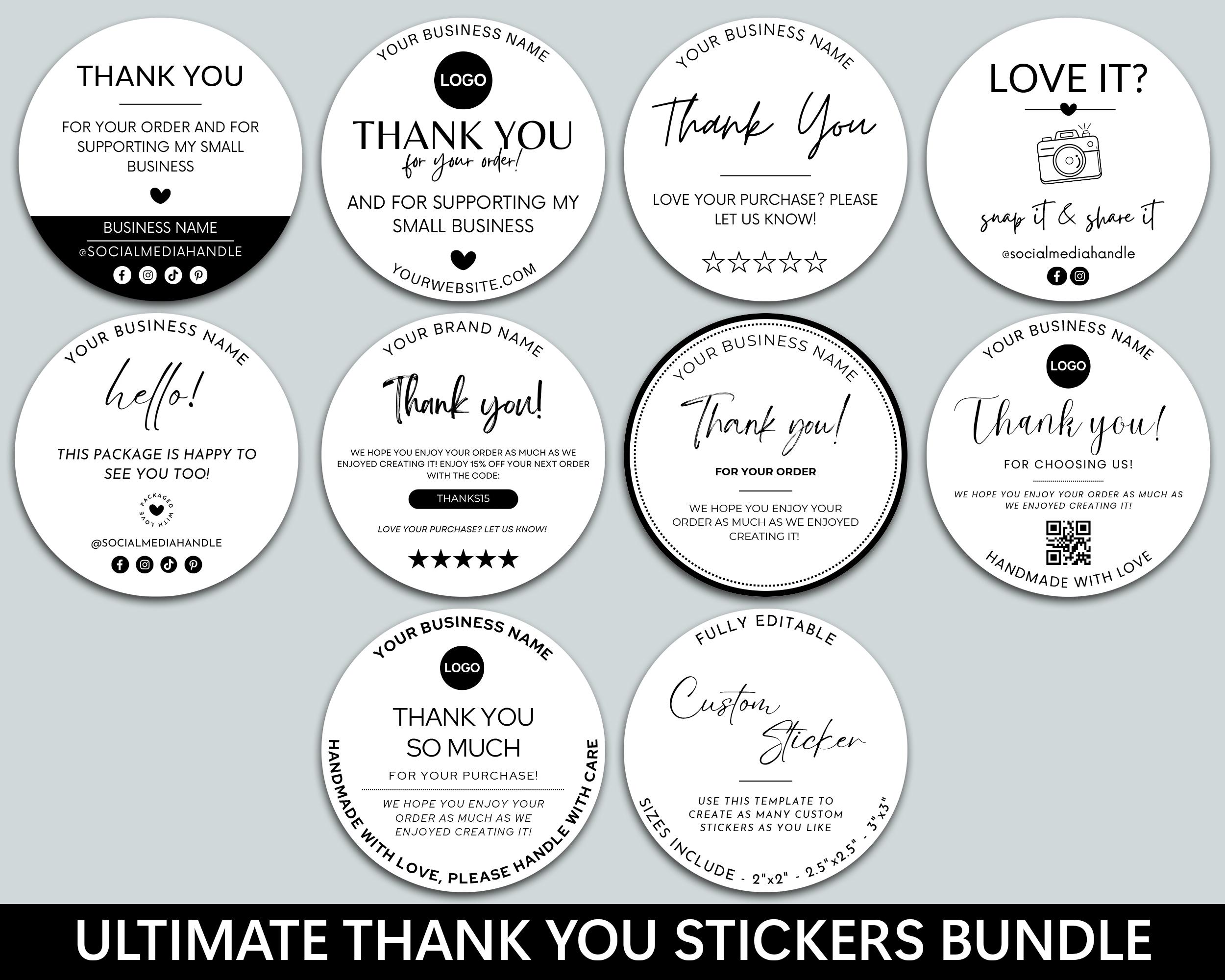 Editable Thank You Stickers Bundle, Printable Thank You Cards, Small ...