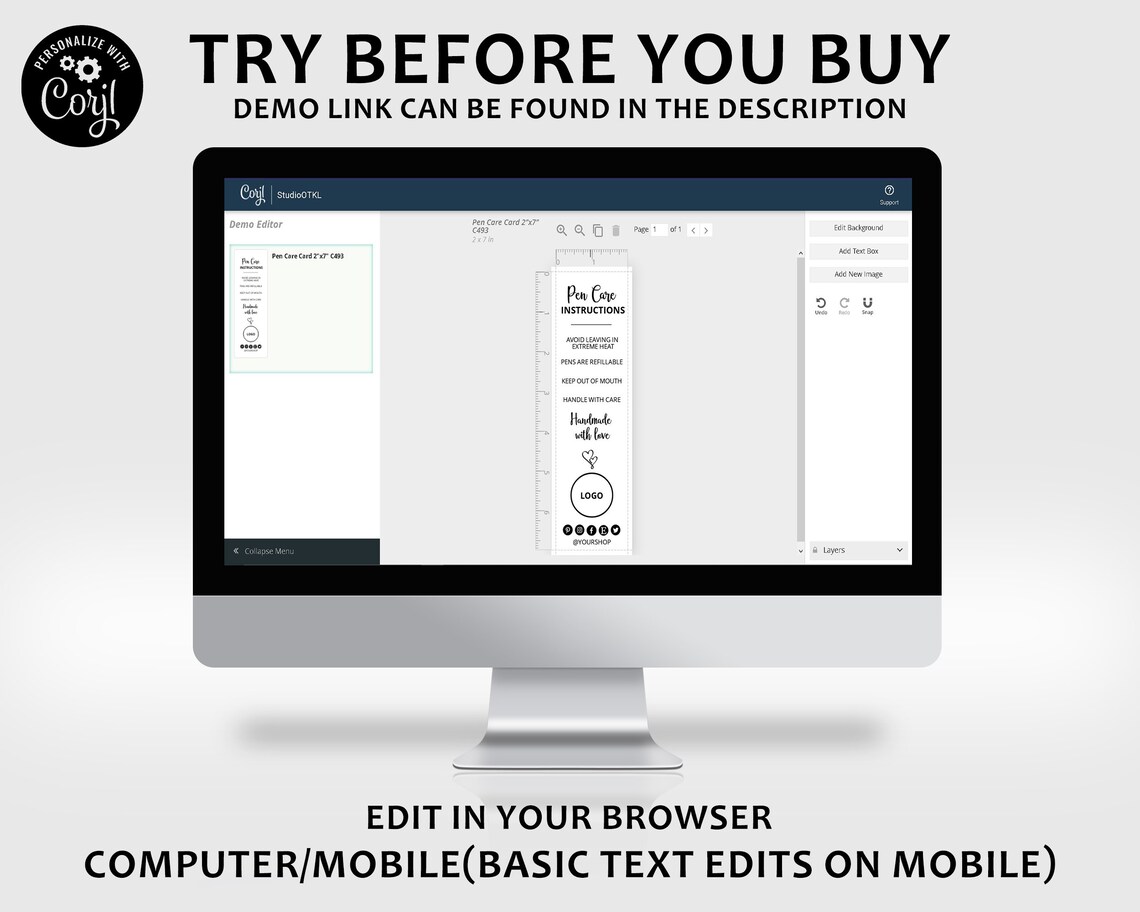 Editable Pen Care Card Template Epoxy Pen Care Card Custom - Etsy