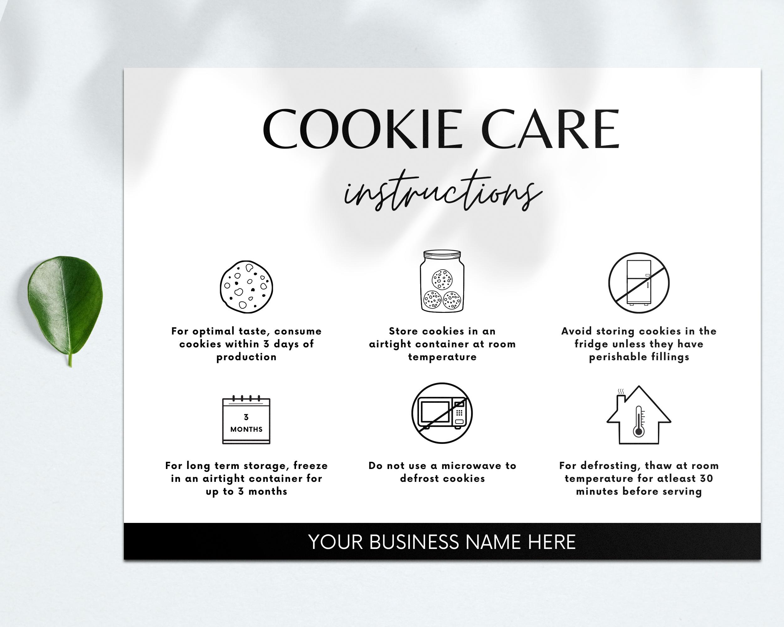 Cookie Care Card, Editable Canva Template, Printable Cookie Care Guide ...
