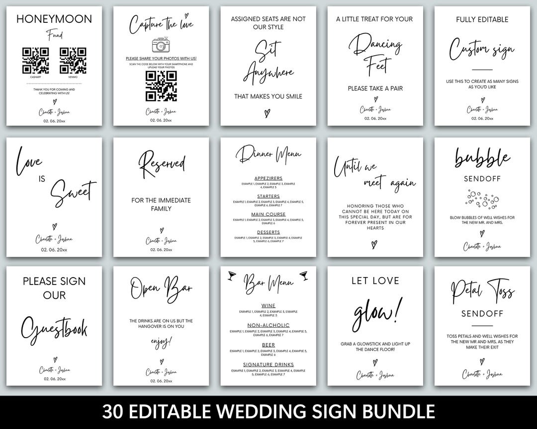 Wedding Sign Bundle, Modern Minimalist Reception Table Signs, DIY ...