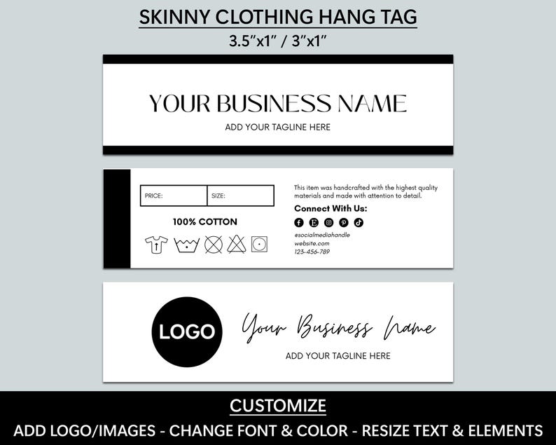 Editable Skinny Hang Tags Bundle, Washing Instructions, Business Price ...