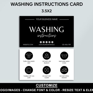 Editable Washing Instructions Card, Printable Clothing Care Card ...