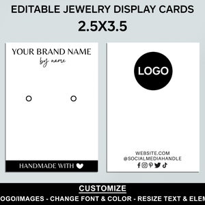 Editable Jewelry Display Card Template, Printable Jewelry Display Cards ...