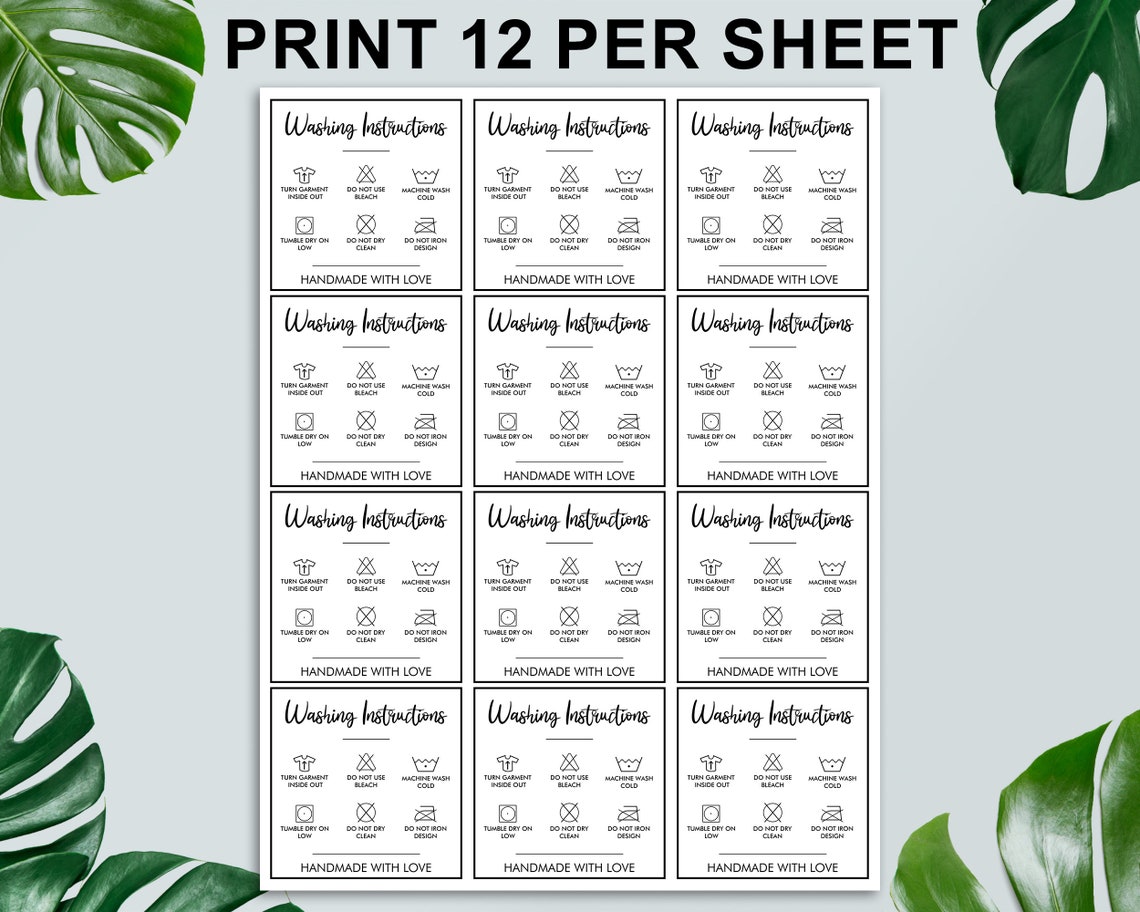 Printable Washing Instructions Card, Shirt Care Card, Clothing Care ...