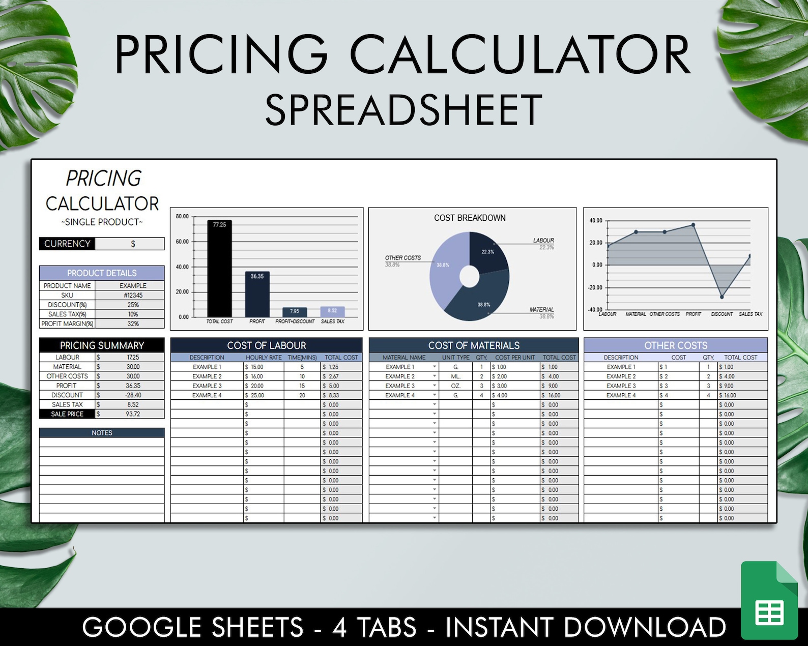 Pricing Calculator Spreadsheet, Product Pricing Template, Pricing Sheet ...