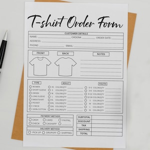 Fillable T-shirt Order Form Template, Editable Shirt Order Form, PDF ...