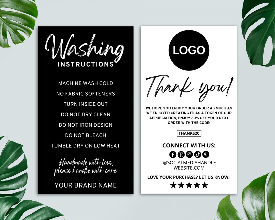 Editable Washing Instructions Card Template, Printable Clothing Care ...