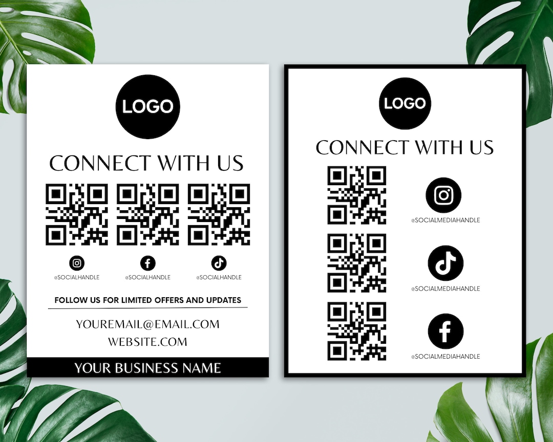 Editable Social Media Sign Template, QR Code Sign, Printable Social ...