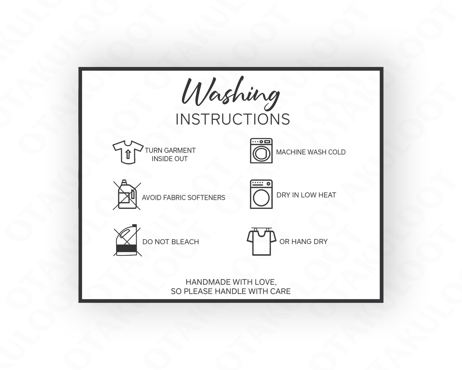 Clothing Washing Instructions, Shirt Care Card, Apparel Care ...