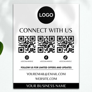 Editable Social Media Sign Template, QR Code Sign, Printable Social ...