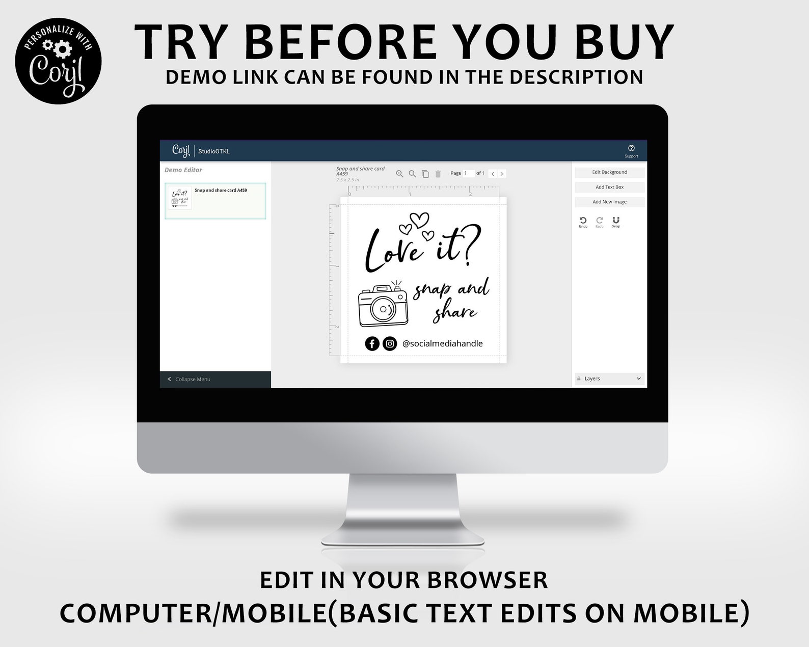Editable Snap and Share Card Template, Small Business Packaging Inserts ...
