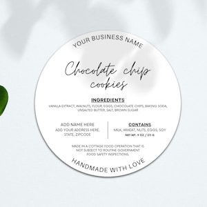 Editable Cottage Food Label, Printable Food Label, DIY Bakery ...