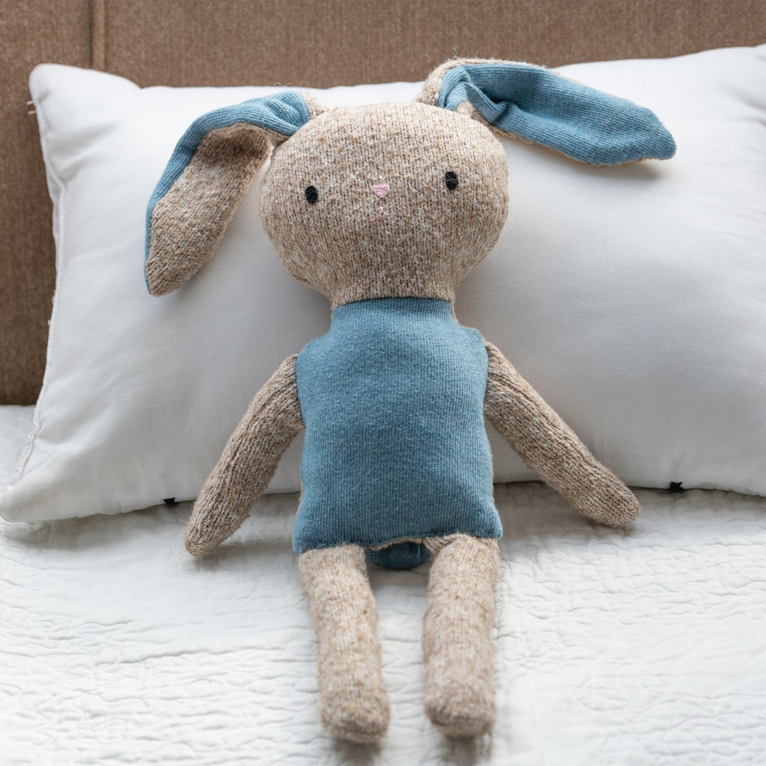 Handmade Brown Bunny Doll Plushie Heirloom Quality, Blue Rabbit Softie ...
