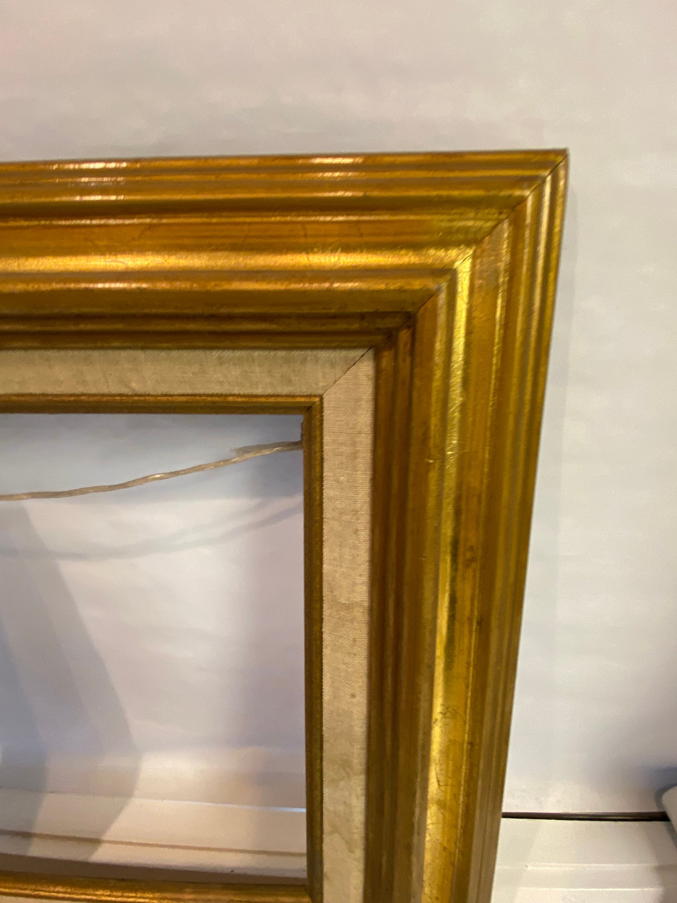 Antique Picture Frame Wood. Carved Edge Decoration With Off-white Linen ...