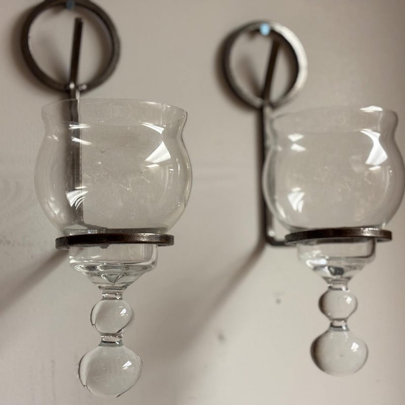 Candle Sconce Wrought Iron Glass - Etsy