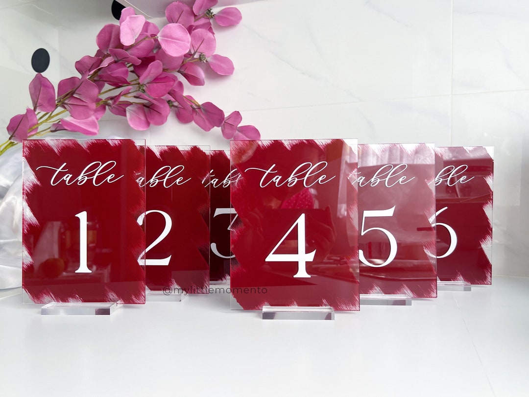 Painted Acrylic Wedding Table Numbers, Personalised Table Number Signs ...