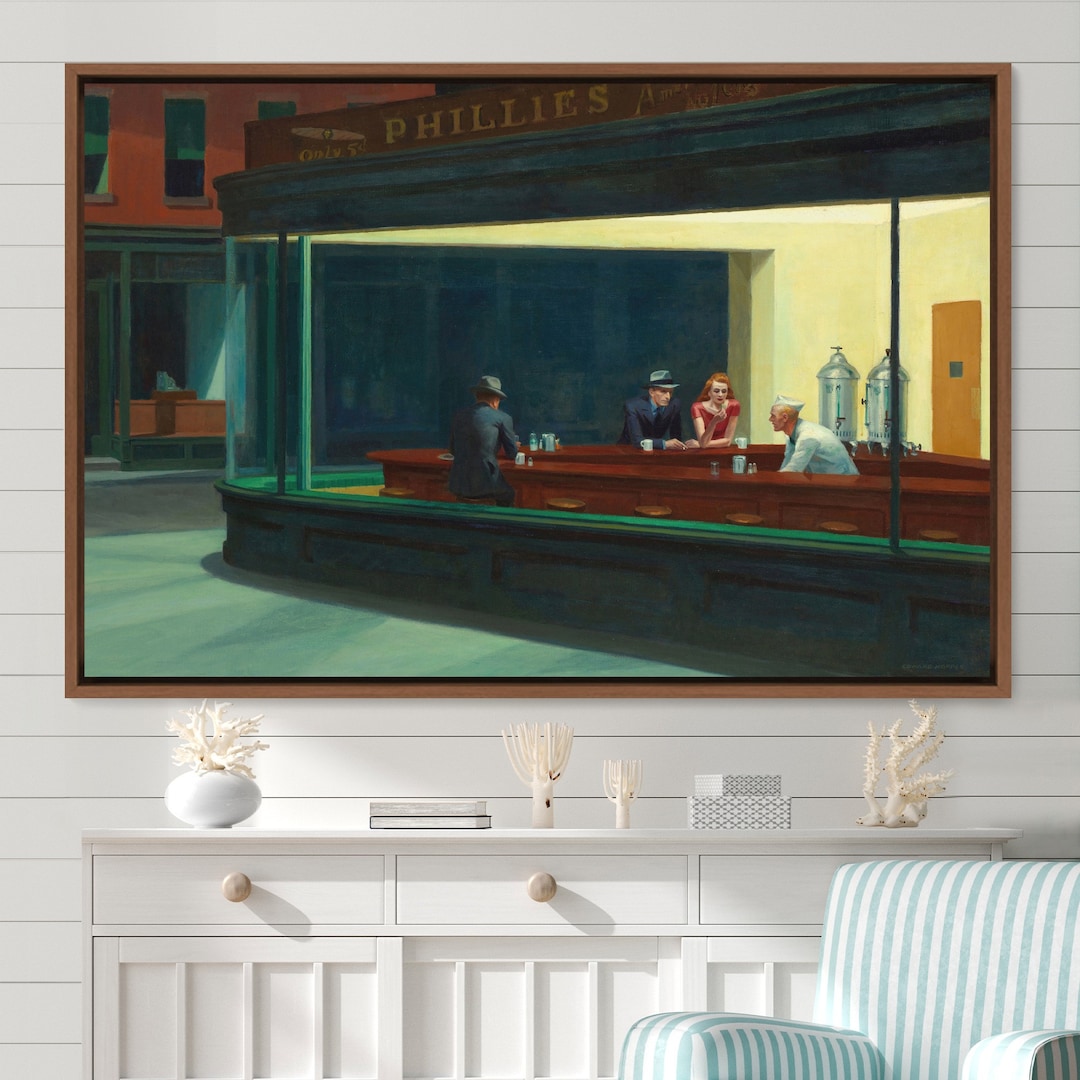Edward Hopper Nighthawks, Framed Canvas Print, Large Wall Art Print ...
