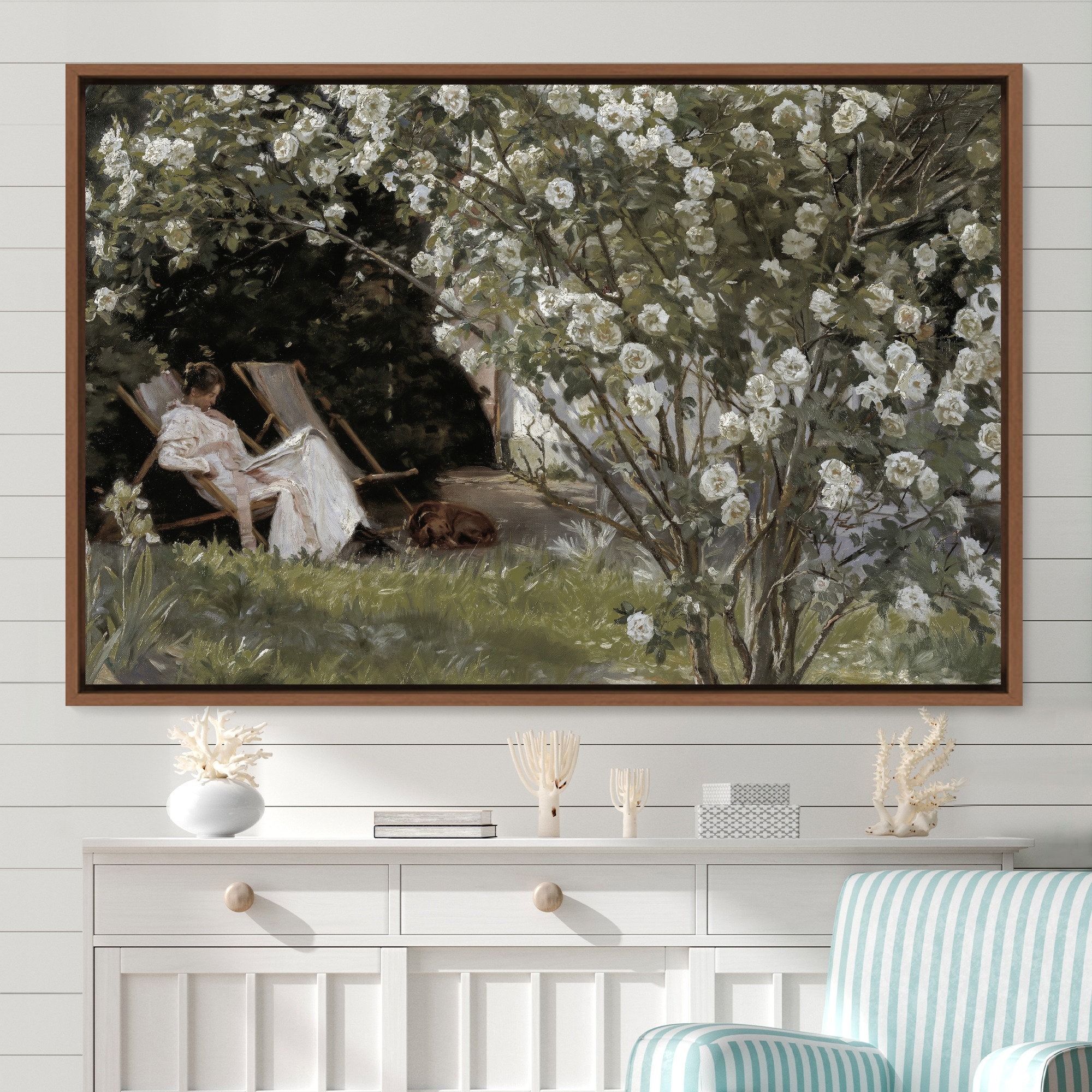 French Country White Rose Garden Art Framed Canvas Print - Etsy