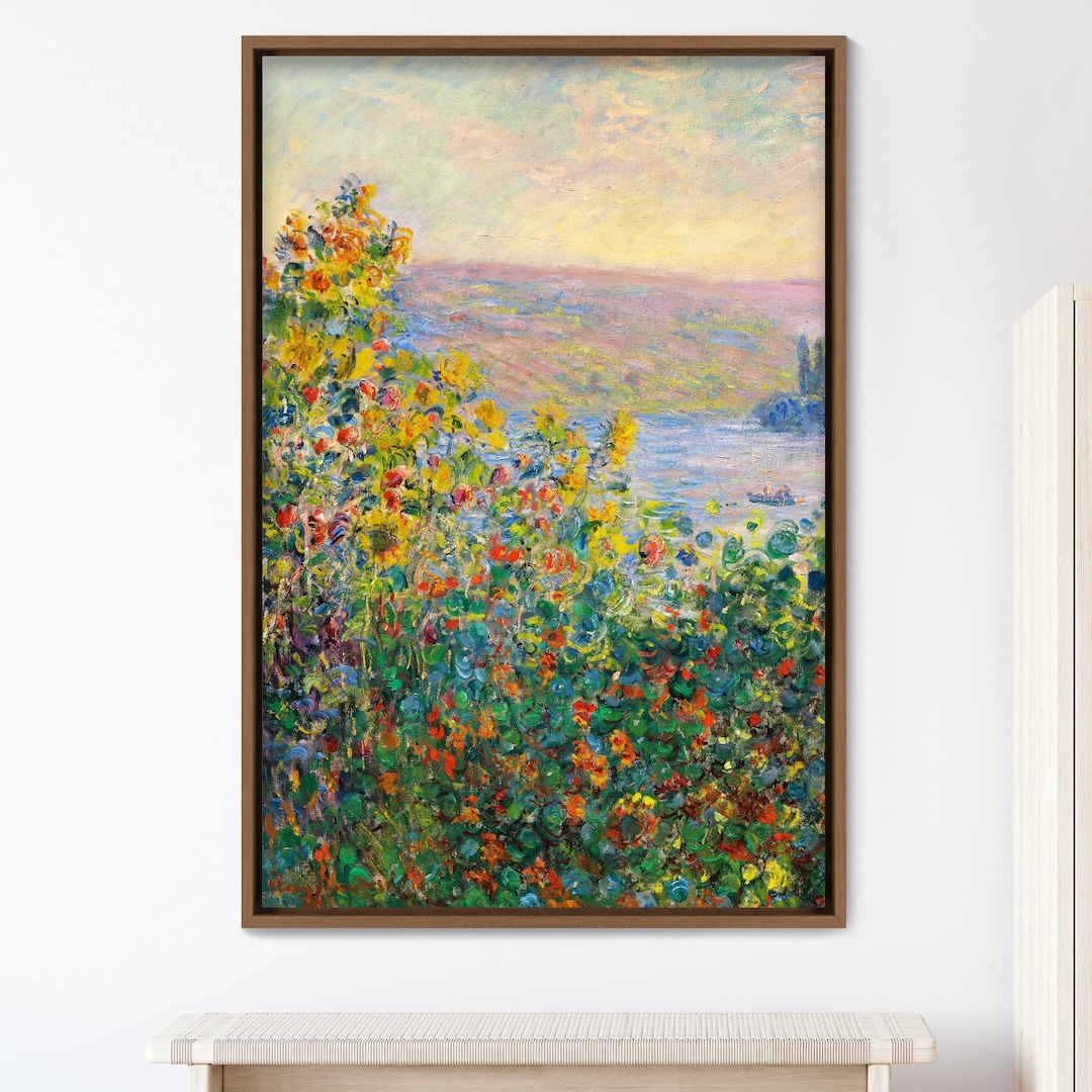 Claude Monet Framed Canvas Print | Flower Beds at Vetheuil, Frame Large ...