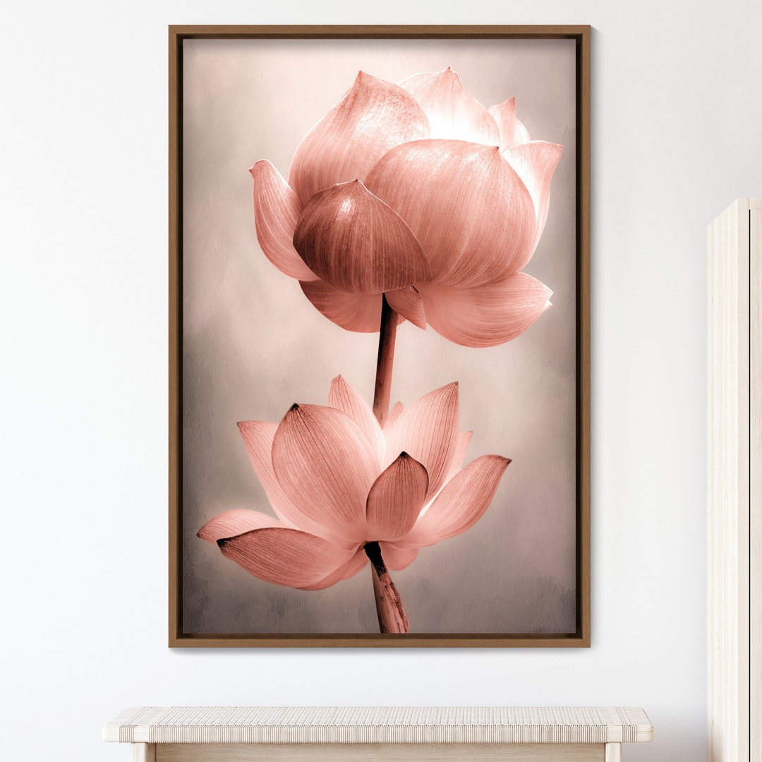 Pink Lotus Flowers Floral Botanical Canvas Art Print, Frame Large Wall ...