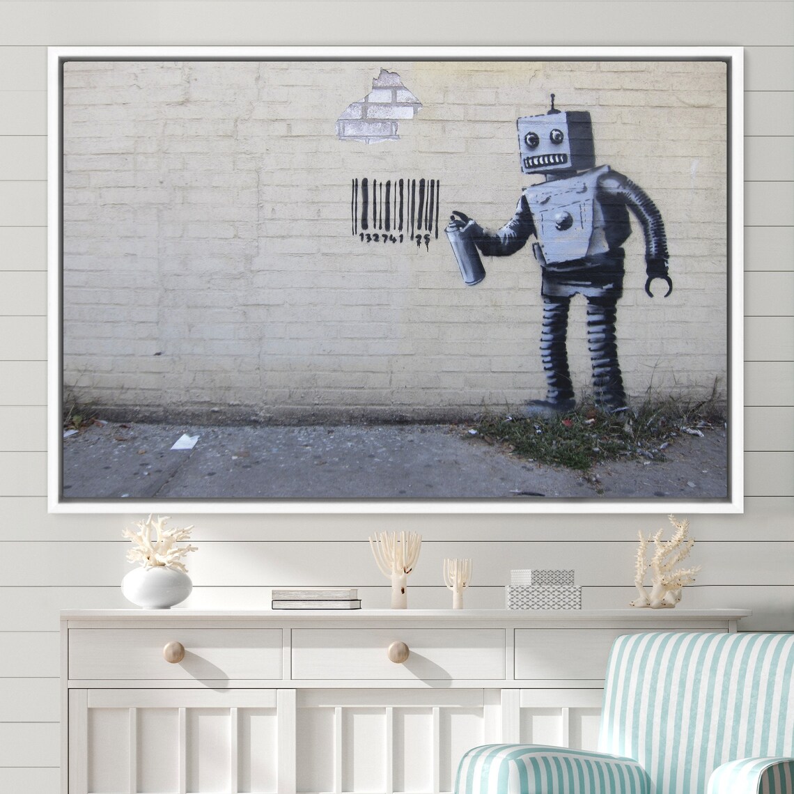 Banksy Robot Spray Painting Barcode Graffiti Street Art Illustrations ...