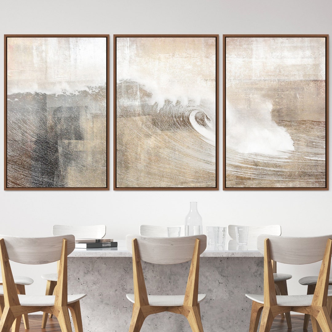 Gray & Tan Color Block Ocean Wave Overlay Nature Wilderness Large Wall ...