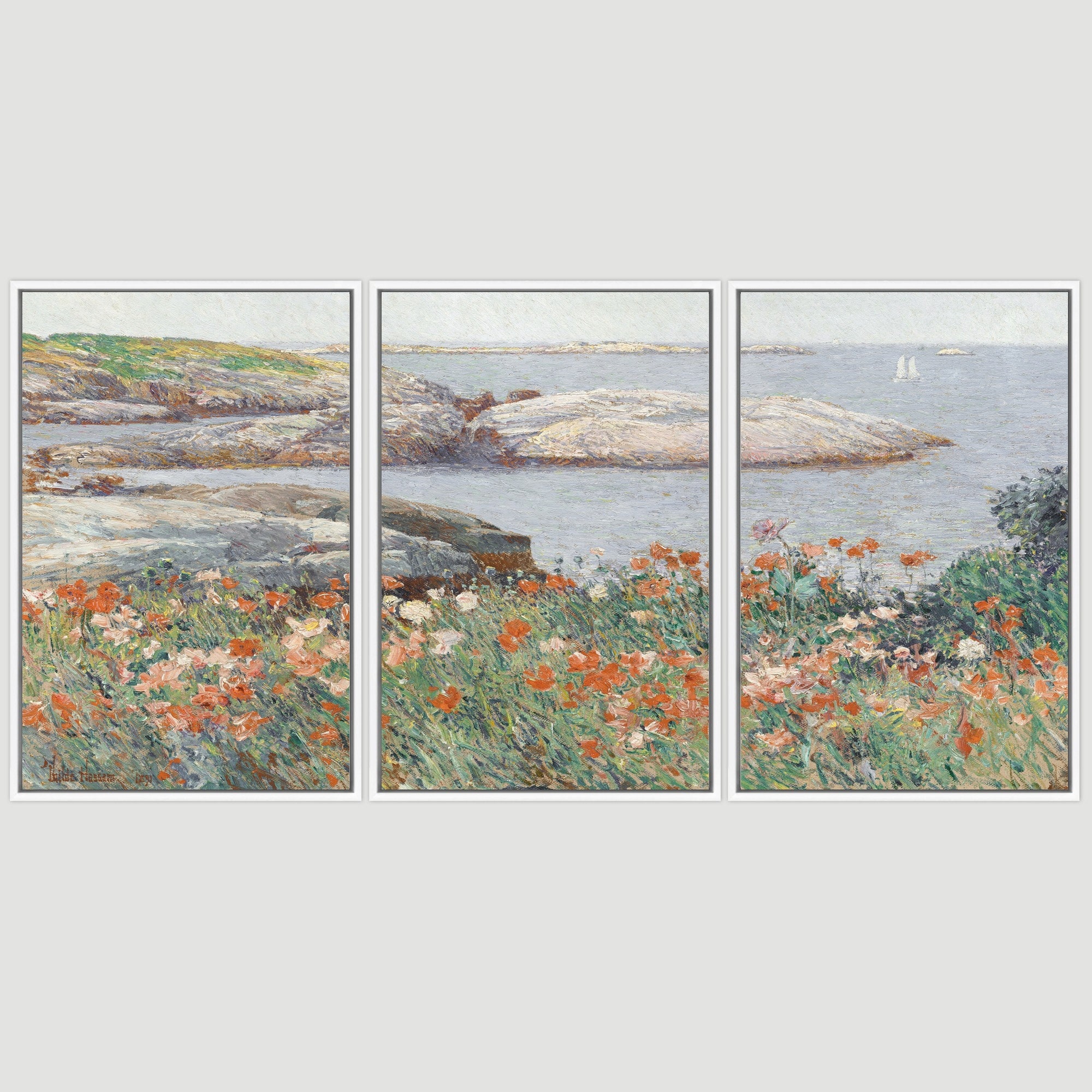 3 Piece Canvas Wall Art Set, Childe Hassam Landscape Frame Wall Art ...