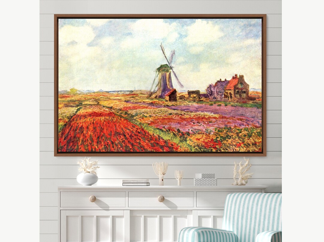 Claude Monet Framed Canvas | Field Tulips in Holland, Frame Large Wall ...