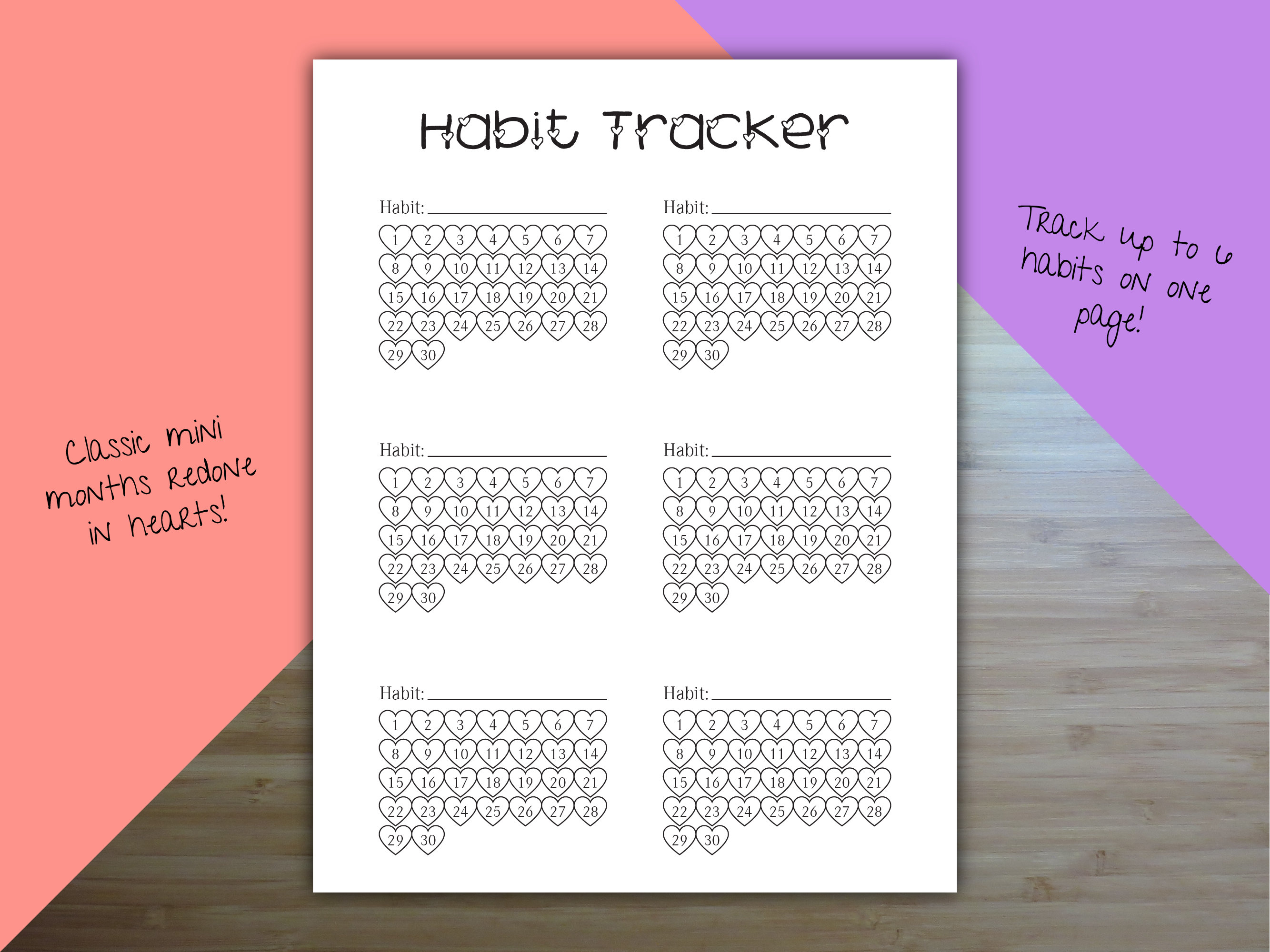 Heart Habit Tracker, Monthly Habit Tracker, Mini Month Tracker ...
