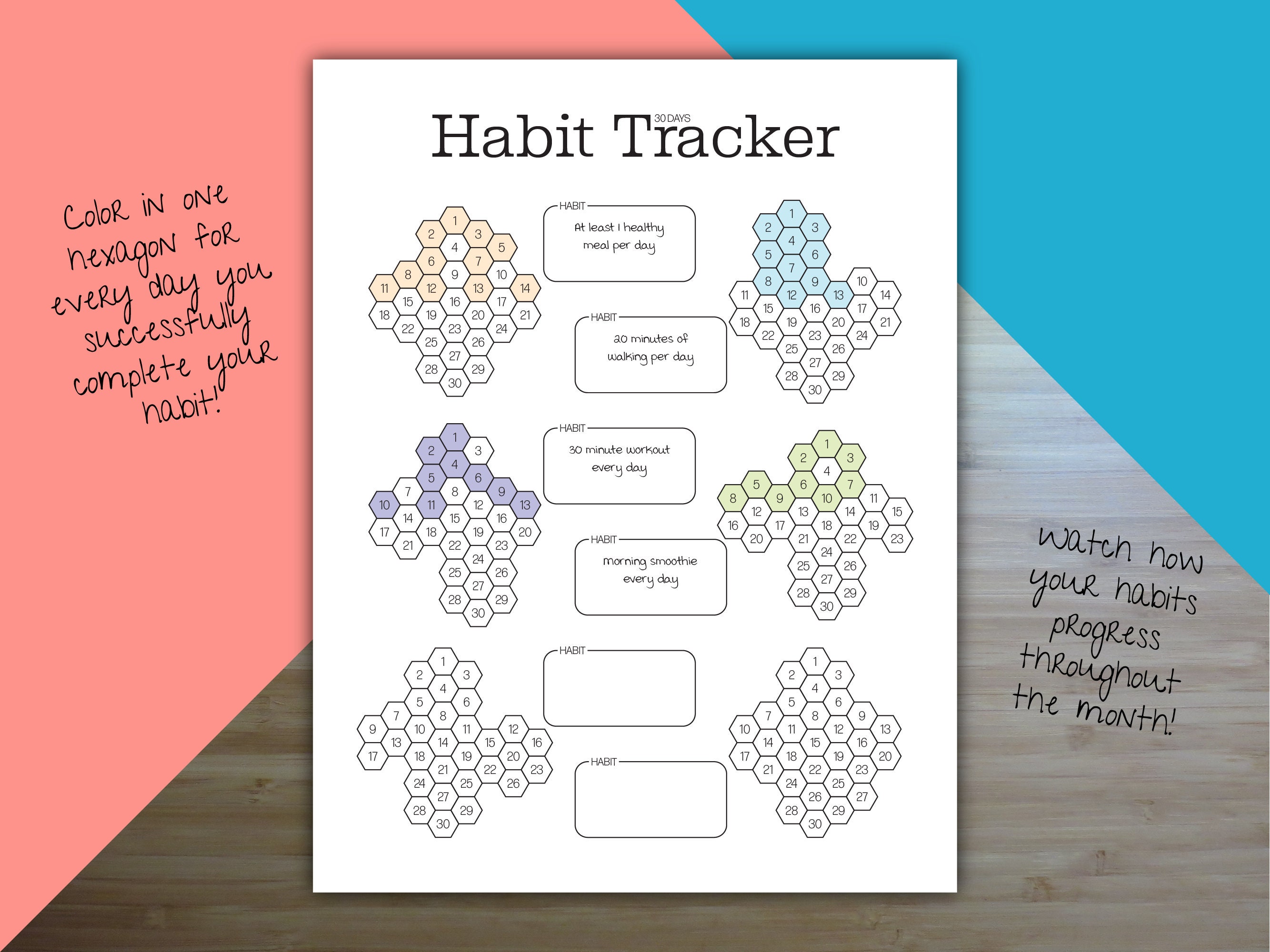 Hexagon Habit Tracker, Monthly Habit Tracker, Printable Planner Insert ...