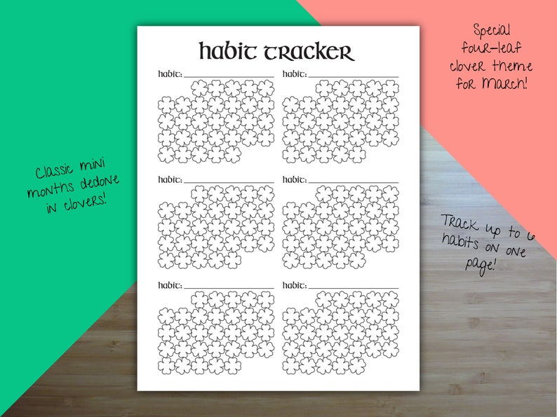 Clover Habit Tracker, Monthly Habit Tracker, March Themed Trackers ...