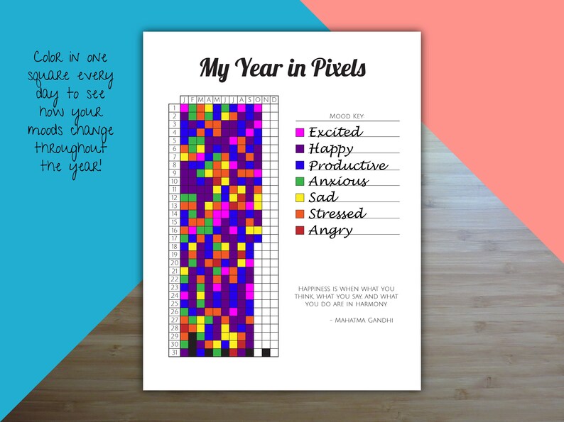 Year in Pixels Mood Tracker, Printable Planner Insert, Mood Tracker - Etsy