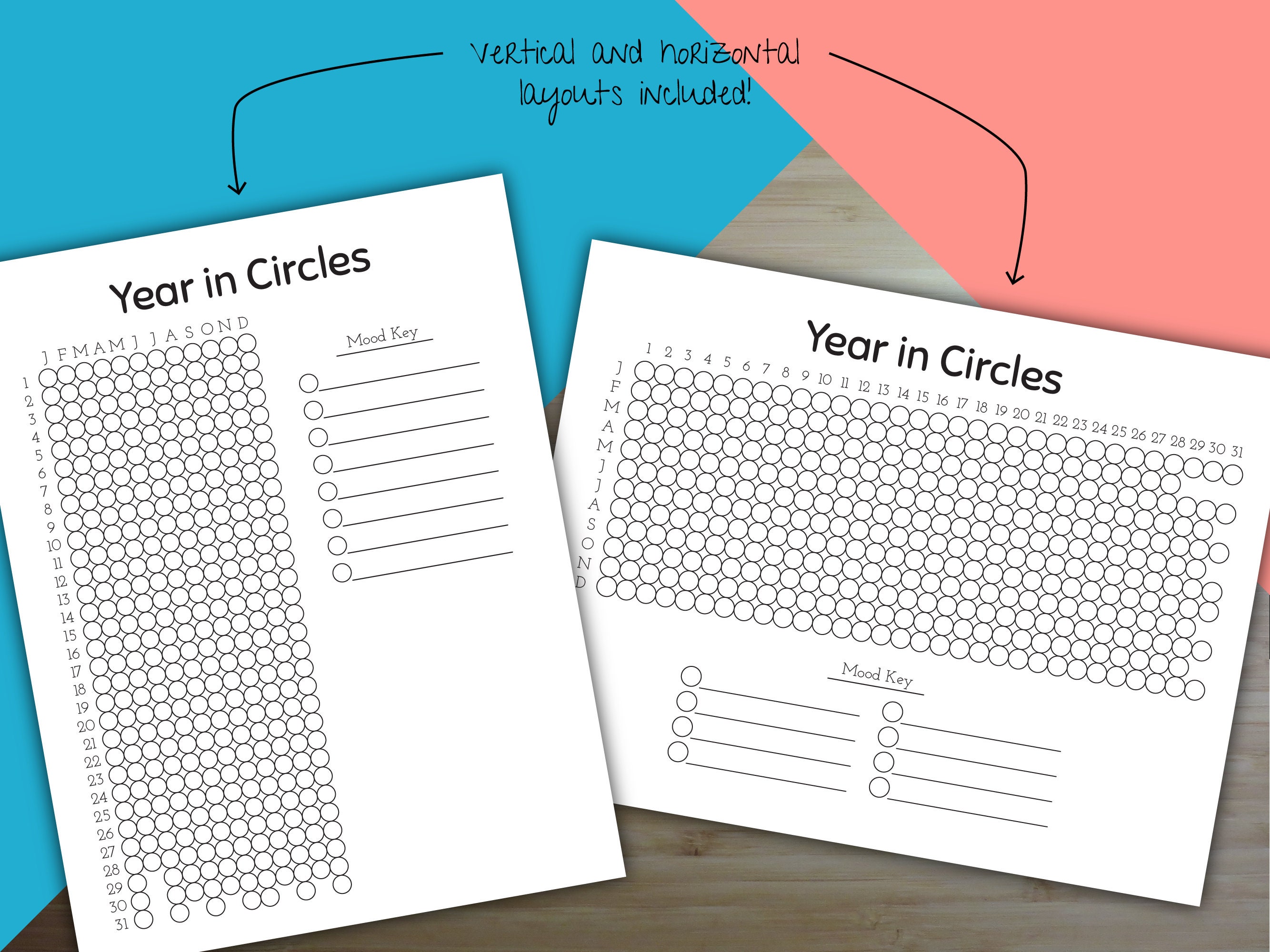 Year in Circles, Year in Pixels, Yearly Mood Tracker, Printable Planner ...