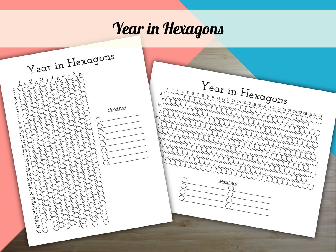 Year in Hexagons, Year in Pixels Mood Tracker, Yearly Tracker ...