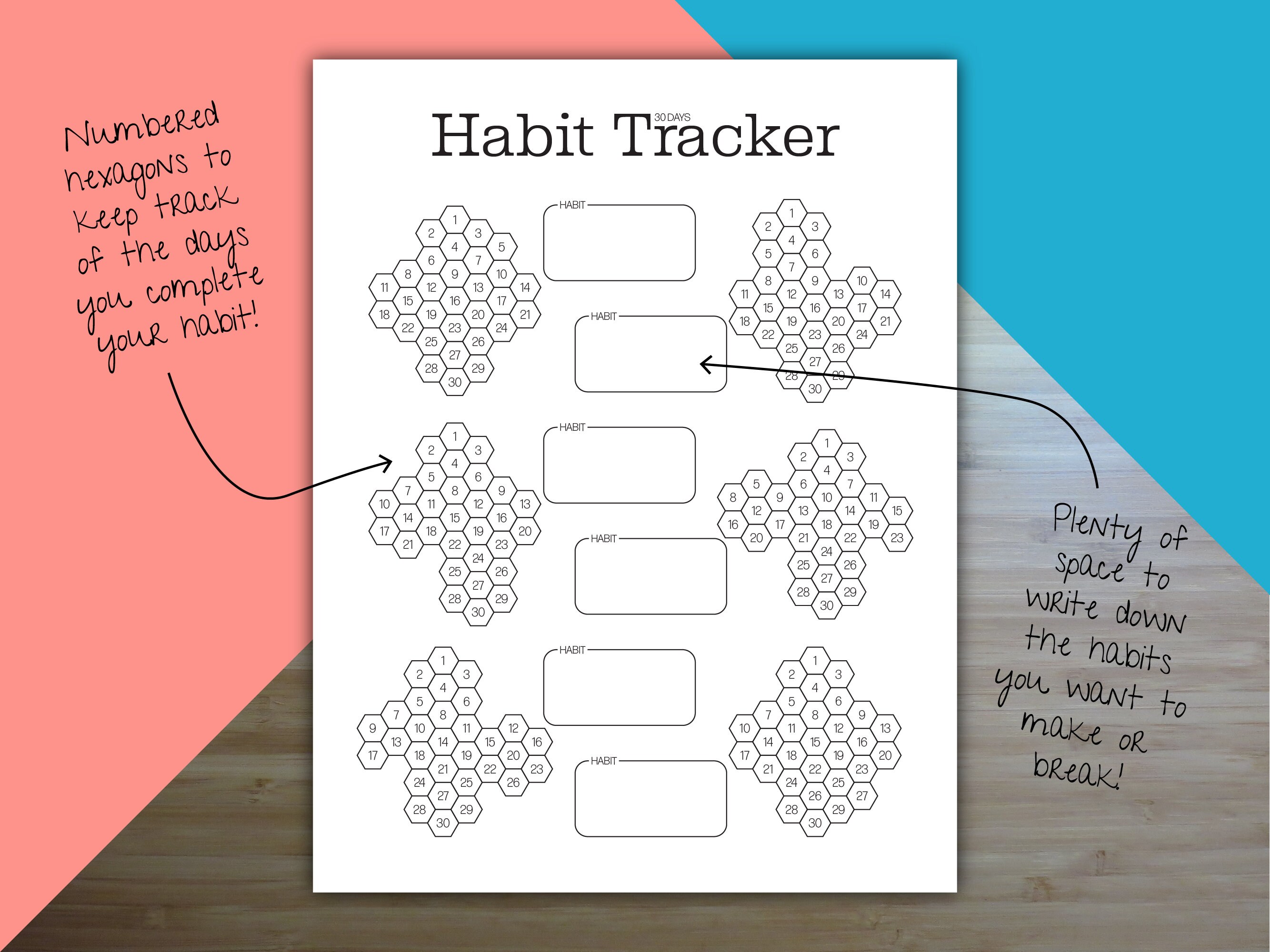 Hexagon Habit Tracker, Monthly Habit Tracker, Printable Planner Insert ...