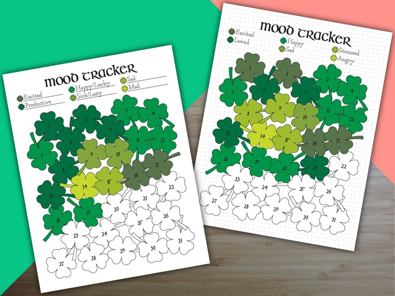 Clover Mood Tracker, Monthly Mood Tracker, March Themed Trackers ...