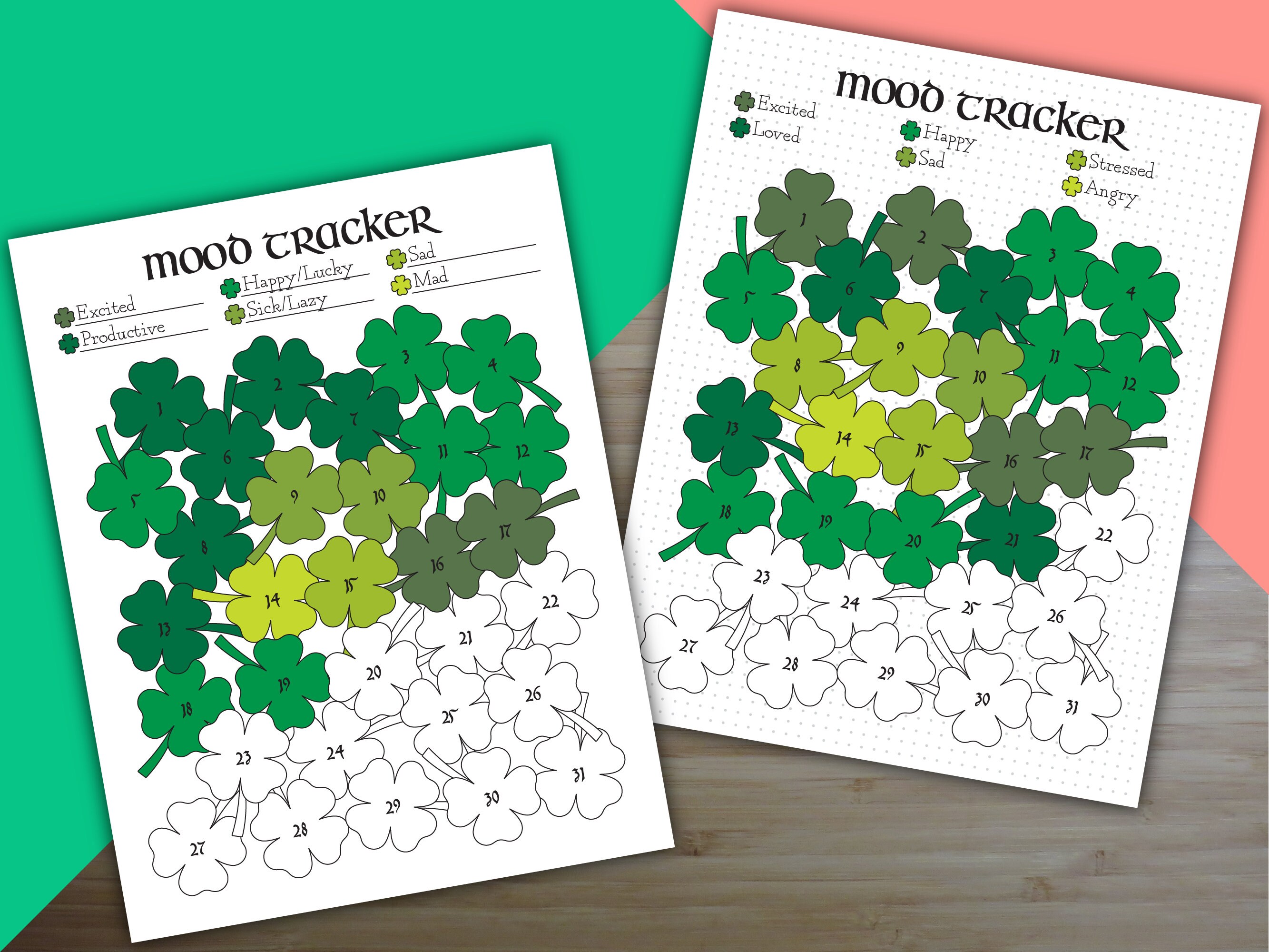 Clover Mood Tracker, Monthly Mood Tracker, March Themed Trackers ...