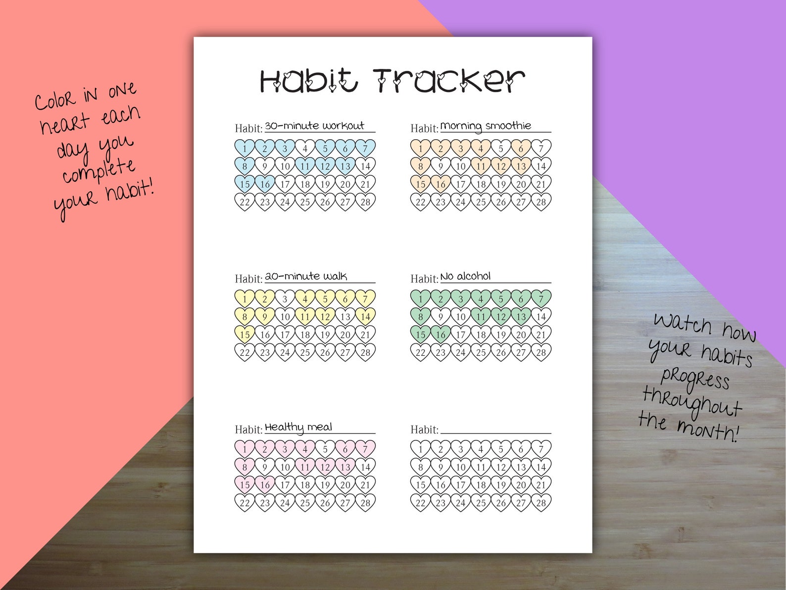 Heart Habit Tracker, Monthly Habit Tracker, Mini Month Tracker ...