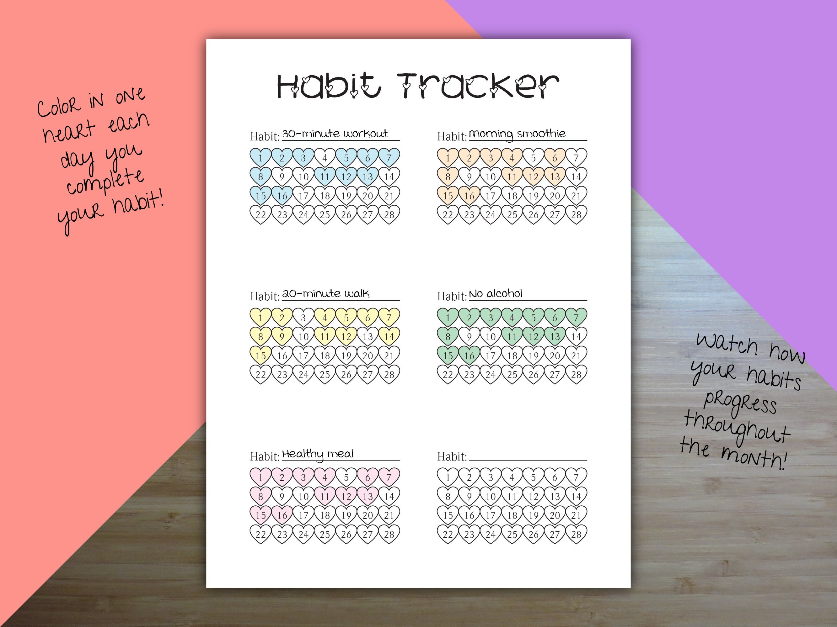 Heart Habit Tracker, Monthly Habit Tracker, Mini Month Tracker ...