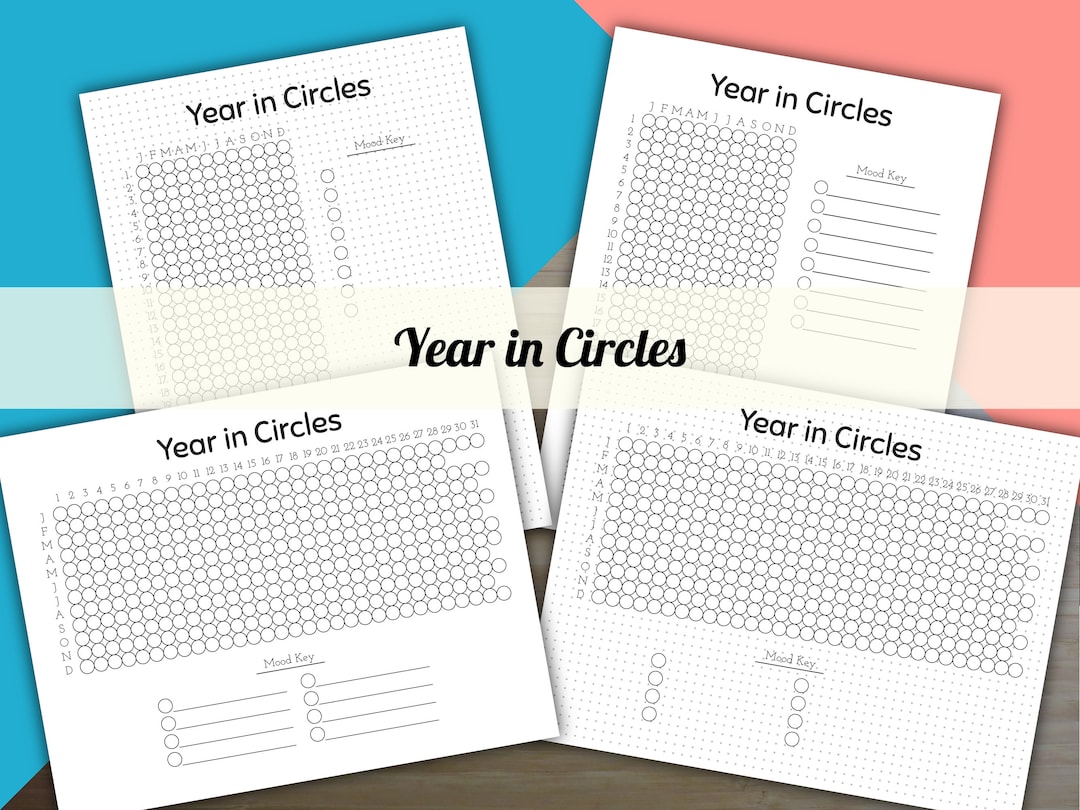 Year in Circles, Year in Pixels, Yearly Mood Tracker, Printable Planner ...