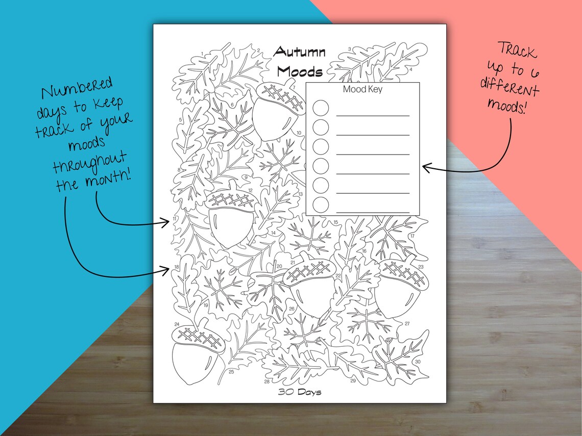 Mood Tracker With Autumn Theme, Printable Mood Tracker, Printable ...