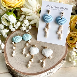 Seashell Earrings With Pearls, Summer Dangle Beachy Shell and ...