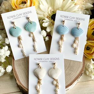 Seashell Earrings With Pearls, Summer Dangle Beachy Shell and Freshwater Pearl Earrings ...