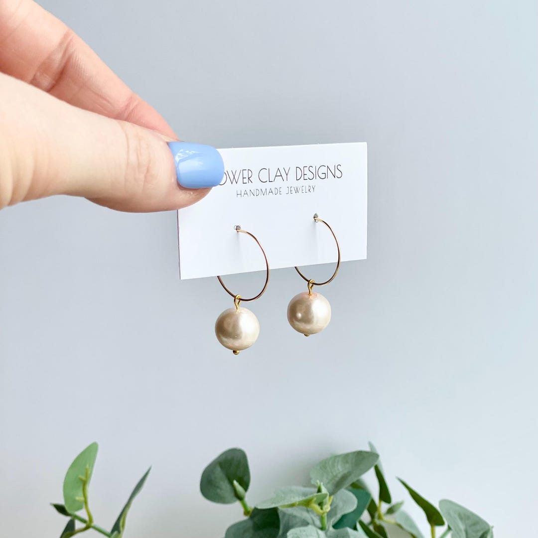 Peach Pearl Drop Hoop Earrings: Dainty Bridal Jewelry - Etsy