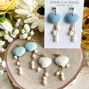 Seashell Earrings With Pearls, Summer Dangle Beachy Shell and Freshwater Pearl Earrings ...