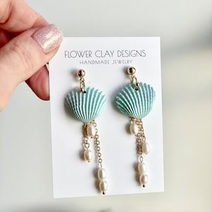 Seashell Earrings With Pearls, Summer Dangle Beachy Shell and Freshwater Pearl Earrings ...