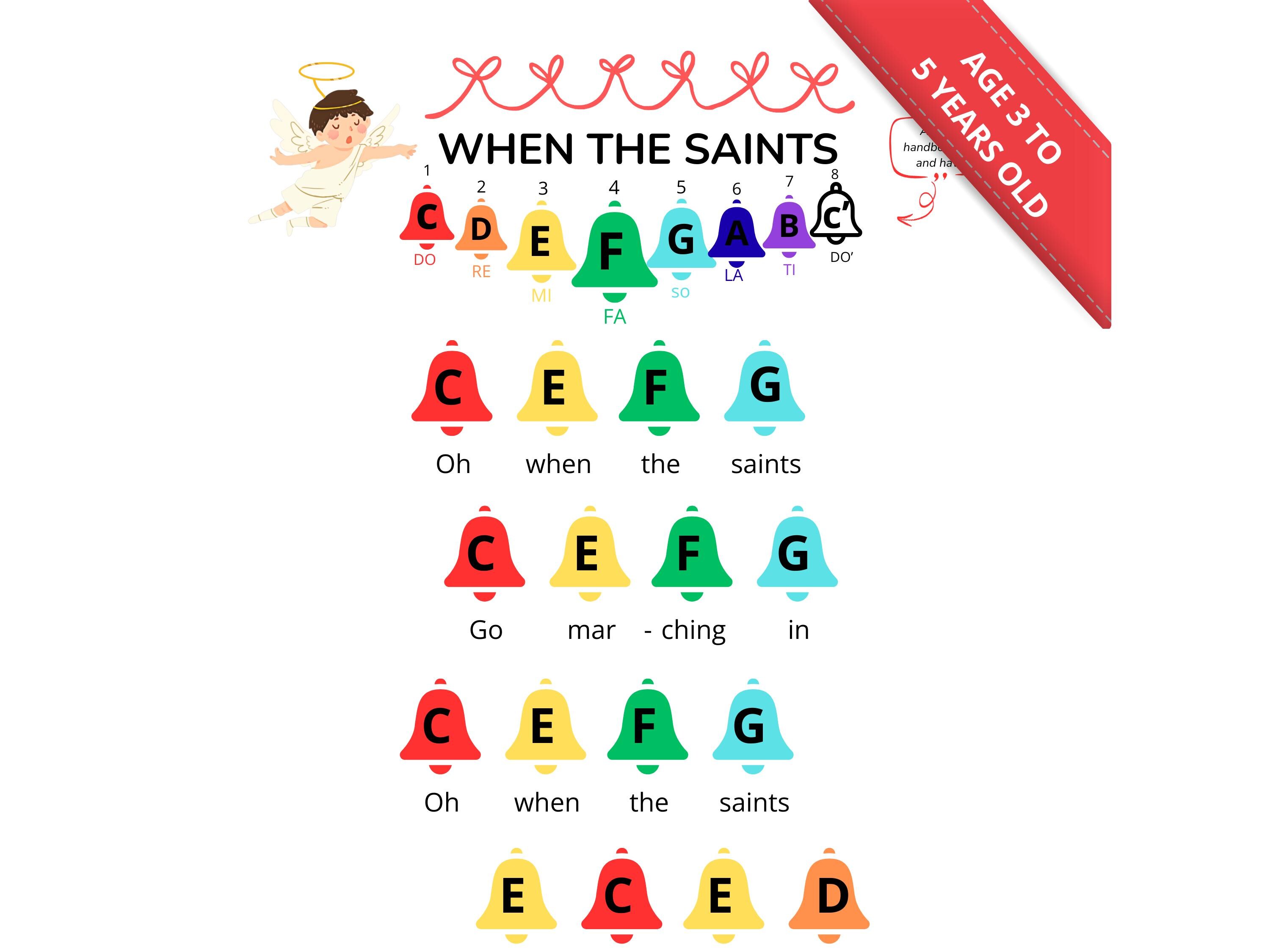 When the Saints – Easy Handbell Sheet Music for Kids (color-coded ...