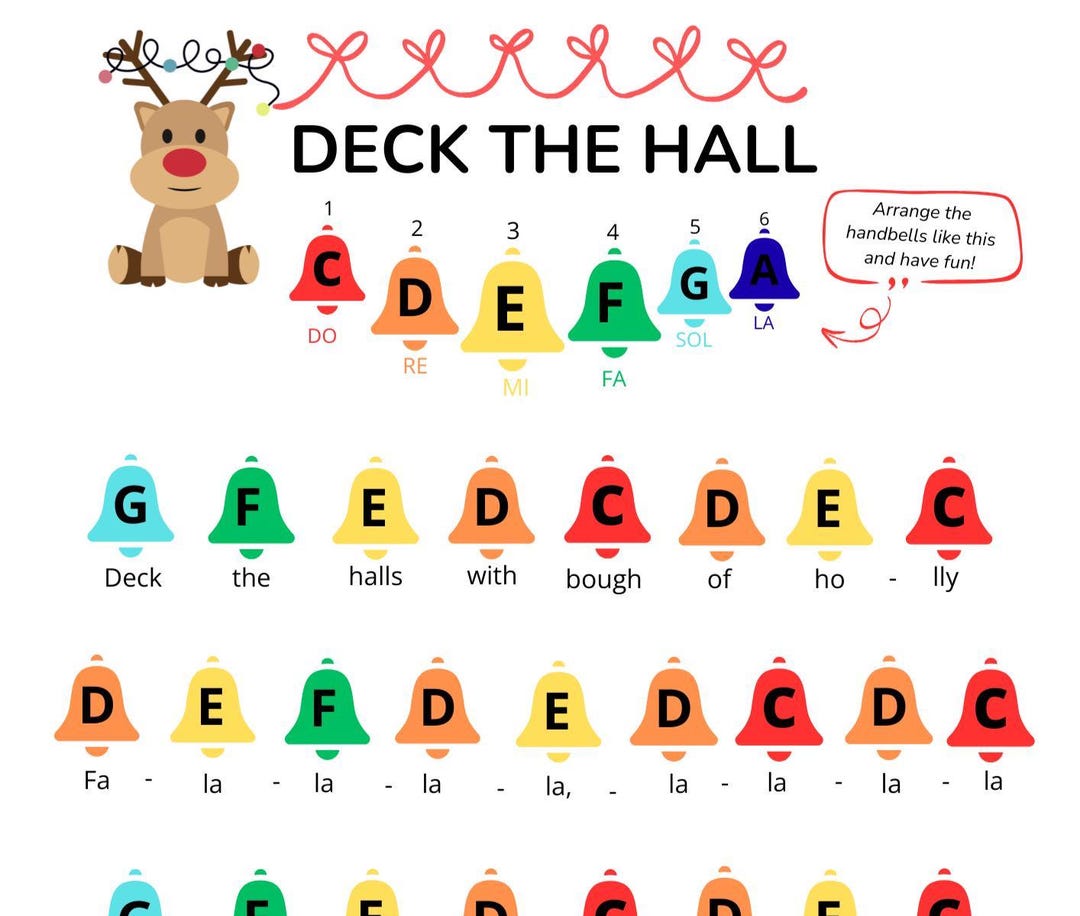 Deck the Halls Handbell Sheet Music: Easy Color Coded Christmas Song ...