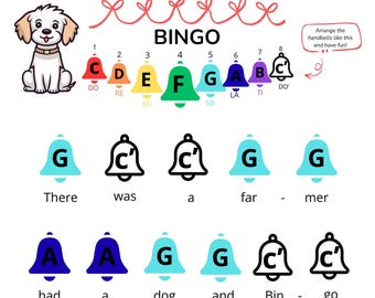 Bingo Handbells Sheet Music: Easy Color Coded Handbell Song for Kids ...